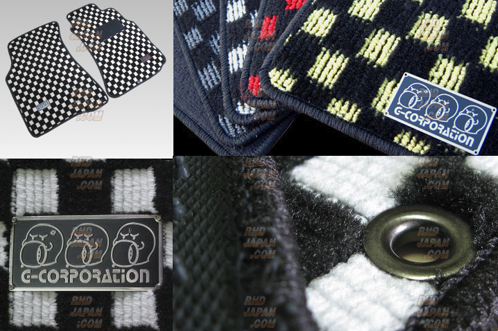 G-Corporation Checkered Floor Mat Set Black x Blue - S14 - RHDJapan
