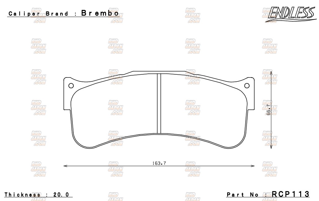 Endless Brake Pads Set MX72 Brembo Caliper 6 Pot RD51 - RCP113 20.0mm ...