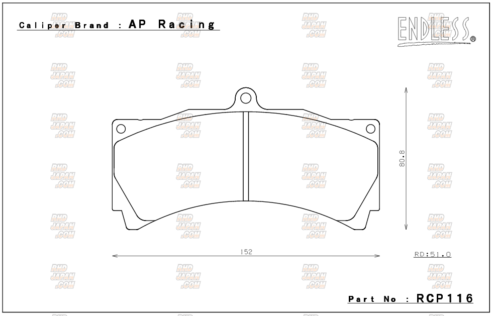 Endless Brake Pads Set MX72 Plus AP Racing 6 Pot D51 - EPCT116 25mm ...