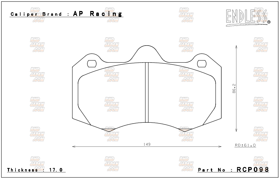 Endless Brake Pads Set W-Series W-003 AP RACING 6 POT CP7040D61 ...