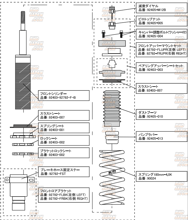 Blitz Damper ZZ-R Coilover Suspension Repair Parts Damper Front ...