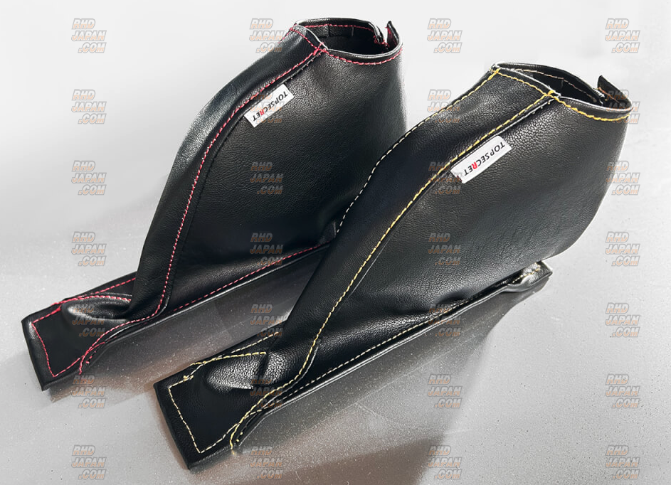 Top Secret Side Brake Boot Black Gold Stitching - GT-R R35 - RHDJapan